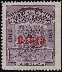 Stamp: Frank - dated 1912 (United States of America(Western Union ...