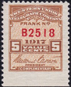 Stamp: Frank - dated 1917 (United States of America(Western Union ...