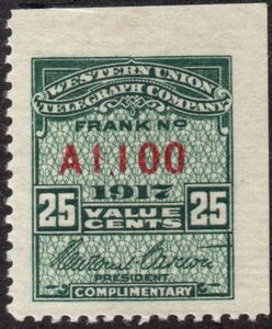 Stamp: Frank - dated 1917 (United States of America(Western Union ...