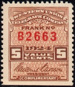 Stamp: Frank - dated 1924 (United States of America(Western Union ...
