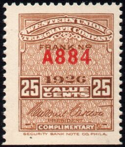 Stamp: Frank - dated 1926 (United States of America(Western Union ...