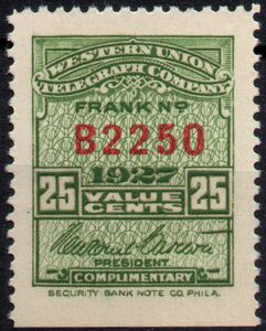 Stamp: Frank - dated 1927 (United States of America(Western Union ...