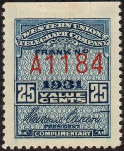 Stamp: Frank - dated 1931 (United States of America(Western Union ...