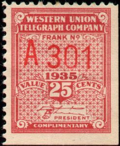 Stamp: Frank - dated 1935 (United States of America(Western Union ...