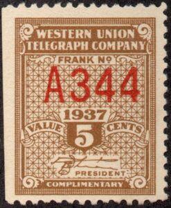 Stamp: Frank - dated 1937 (United States of America(Western Union ...