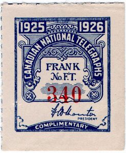 Stamp: Frank - dated 1925-1926 (Canada(Canadian National Telegraphs ...