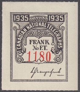 Stamp: Frank - dated 1935 (Canada(Canadian National Telegraphs) Bar:CA ...