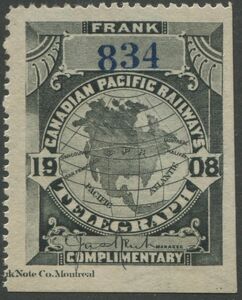 Stamp: Map of North America - Frank - dated 1908 (Canada(Canadian ...