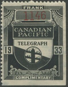 Stamp: Frank - dated 1933 (Canada(Canadian Pacific Railways) Bar:CA CP46