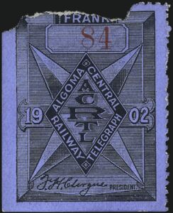Stamp: Frank - dated 1902 (Canada(Algoma Central Railway Telegraph) Col ...