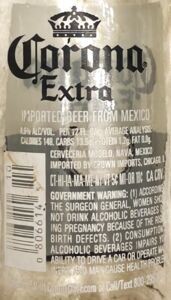 Drink Label: Corona Extra (Cervecería Modelo S. DE R.L. DE C.V ...