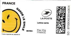 Stamp: Keep smiling. Garde le smile. Yellow. Redesign. Laposte logo ...
