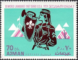 Selo: Scouts with Bugle in Front of Scout Camp (Ajman(12th World Scout ...