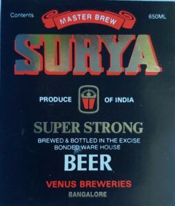 Drink Label: Surya Super Strong Beer (Venus Breweries, India ...