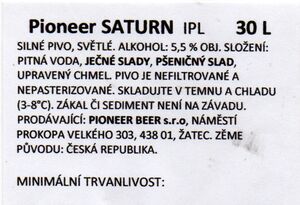 Drink Label: Saturn Ipl (pivovar Pioneer Žatec, Czech Republic(Barrel ...