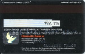 Bank Card: GenialCard (Hanseatic Bank, Germany, Federal RepublicCol:DE ...