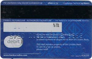 Bank Card: Credins Bank (Credins Bank Albania, AlbaniaCol:AL-MC-0008