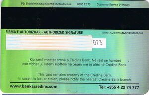 Bank Card: Credins Bank (Credins Bank Albania, AlbaniaCol:AL-VE-0017.02