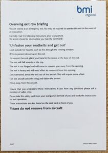 Safety Card: Overwing Exit Row Briefing (BMI Regional, United Kingdom ...