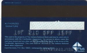 Bank Card: Indiana National (The Indiana National Bank, United States ...