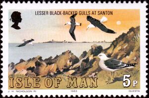 Stamp: Lesser Black-Backed Gull (Larus fuscus), Rocky Coast of Sant ...