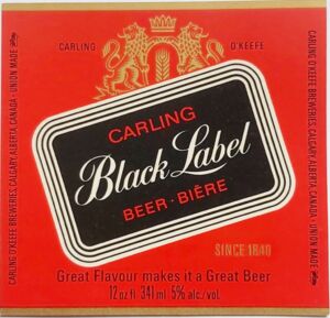 Drink Label: Black Label Beer Biere (Carling O'Keefe Limited, CanadaCol ...