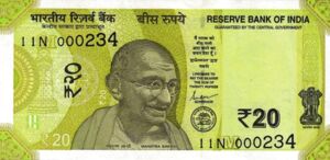 Banknote: 20 Rupees (India(2016-2023 "Gandhi at Center" Issue) Wor:P-110n