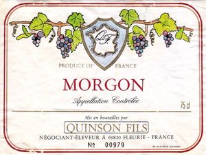 Drink Label: Morgon AOC - Quinson fils (Quinson fils, France(Morgon ...