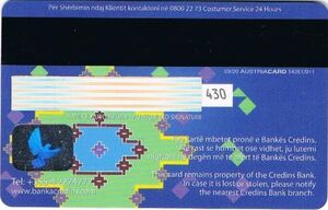 Bank Card: Credins Bank (Credins Bank Albania, AlbaniaCol:AL-VI-0006