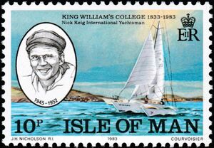 Stamp: Nick Keig, Trimaran "Three Legs of Man III" (Isle of Man(150th ...