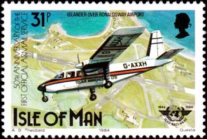 Stamp: Islander over Ronaldsway Airport (Isle of Man(50th Anniversary ...