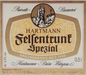 Drink Label: Hartmann Felsentrunk Spezial (Brauerei-Gasthof,Hartmann ...