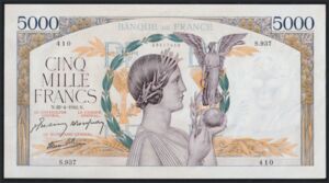Billete de Banco: 5,000 Francs (Francia(1939-1945 Issue) Col:P-97c.19