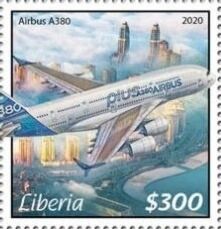 Stamp: Airbus A380 (Liberia(Airbus A380, 15th Anniversary (2020)) Yt:LR ...