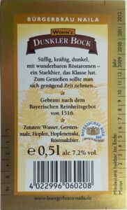 Drink Label: Wohn's Dunkler Bock (Frankenwälder Bürgerbräu Naila, Germany, Federal RepublicCol ...