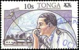 Stamp: Seaman on sinking ship broadcasting SOS (Tonga(Surcharged ...
