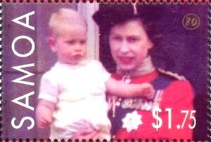 Stamp: Holding Young Prince Charles (Samoa(80th Birthday of Queen ...
