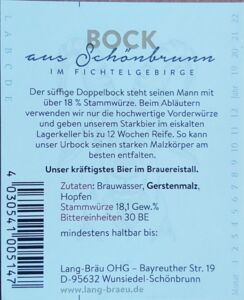 Drink Label: Lang Brau Bock (Brauerei Schaffer Schaittach, Germany ...