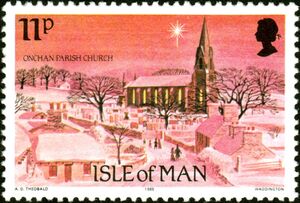 Stamp: St Peter's Church, Onchan (Isle of Man(Christmas 1985: Manx ...