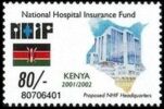 Stamp: Flag and proposed NHIF Headquarters in map - dated 2001/2002 ...