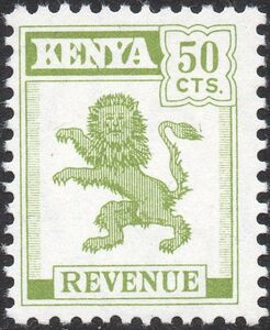 Stamp: Heraldic lion on white background (Kenya: Revenue Stamps(Revenue ...