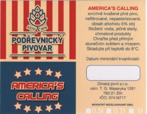 Drink Label: America's Calling (Podřevnický pivovar, Czech RepublicCol ...