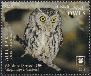 Stamp: Whiskered Screech-Owl (Megascops trichopsis) (Aitutaki(Birds of ...