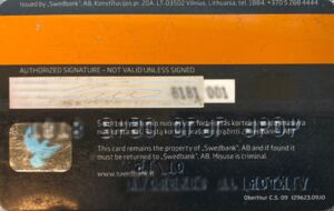 Bank Card: Swedbank Visa. Subaru (Swedbank, LithuaniaCol:LT-VI-0016