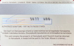 Bank Card: Fide et fiducia 3 (Hansapank, EstoniaCol:EE-VI-0032
