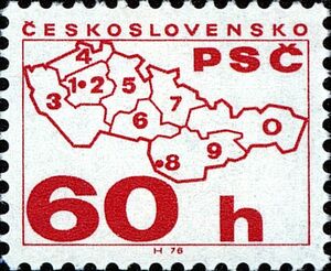 Stamp: Map with the postcode regions (Czechoslovakia(Postal Code ...