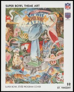 แสตมป์: Super Bowl XVIII - Program Cover (เซนต์แวงซอง และเกรอนาดีน(25th ...