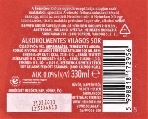 Etiqueta de Bebida: Heineken 0.0 (Soproni Sörgyár (Heineken ...
