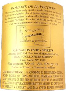 Drink Label: Calvados Vectiere VSOP (Domaine de la Vectière, FranceCol ...