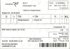 Transport Ticket: Single ticket (Przewozy Regionalne, Poland(PolRegio ...